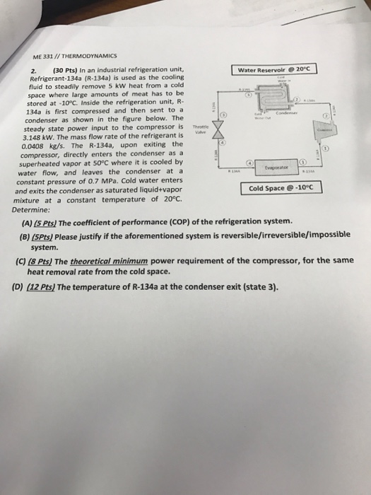 Solved In an industrial refrigeration unit, Refrigerant-134a | Chegg.com