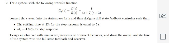 Solved 2. For a system with the following transfer function | Chegg.com