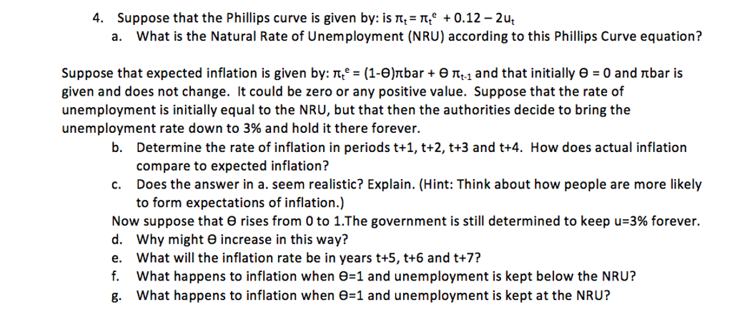 Solved Suppose that the Phillips curve is given by: is pi_t | Chegg.com