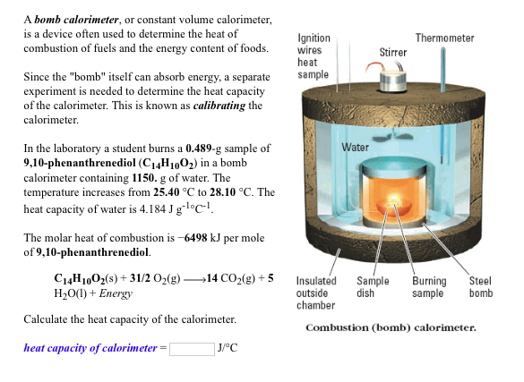 Solved A bomb calorimeter, or constant volume calorimeter, | Chegg.com