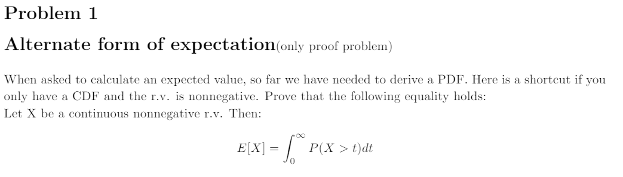 Solved Alternate form of expectation (only proof problem) | Chegg.com