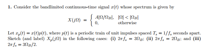 Solved Consider the bandlimited continuous-time signal x(t) | Chegg.com