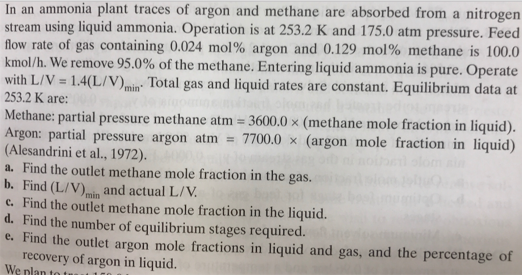Solved In an ammonia plant traces of argon and methane are | Chegg.com