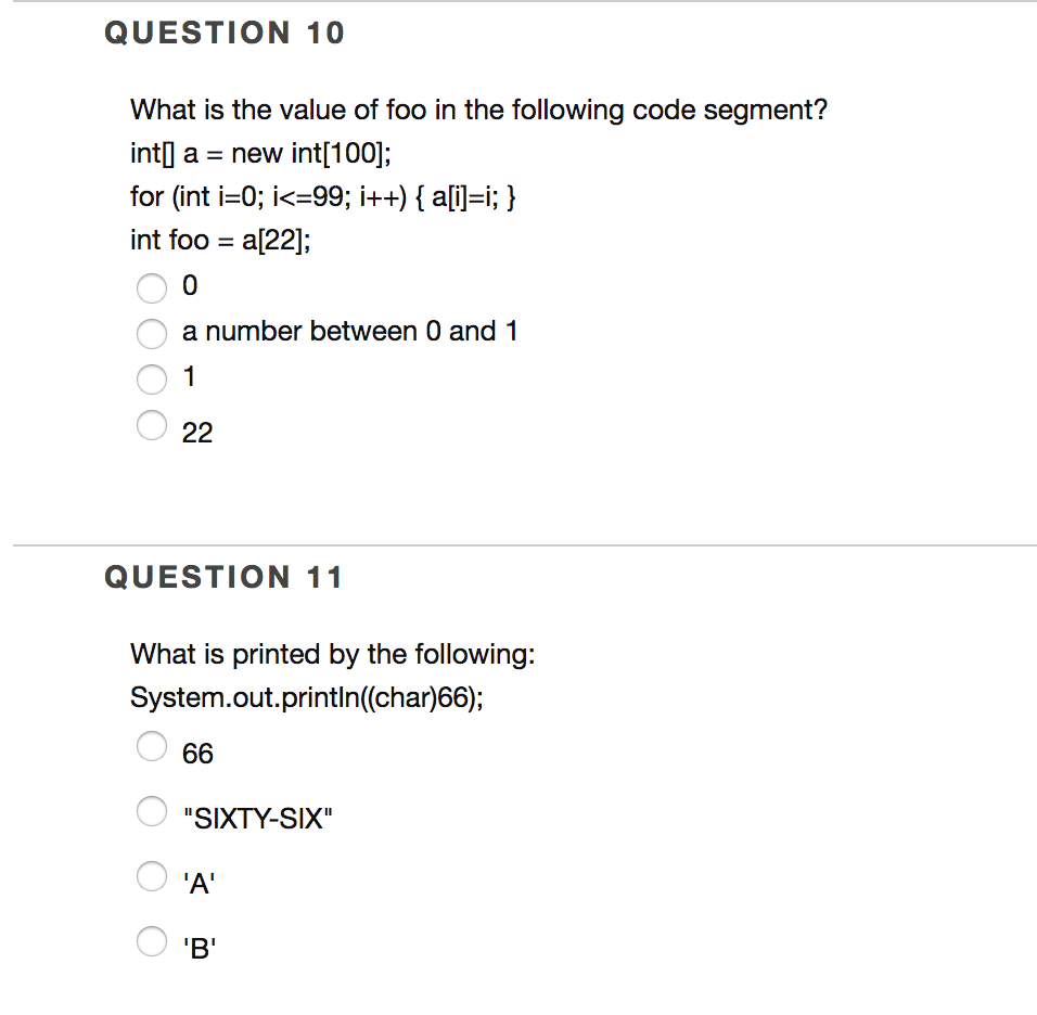 Solved QUESTION 10 What is the value of foo in the following | Chegg.com