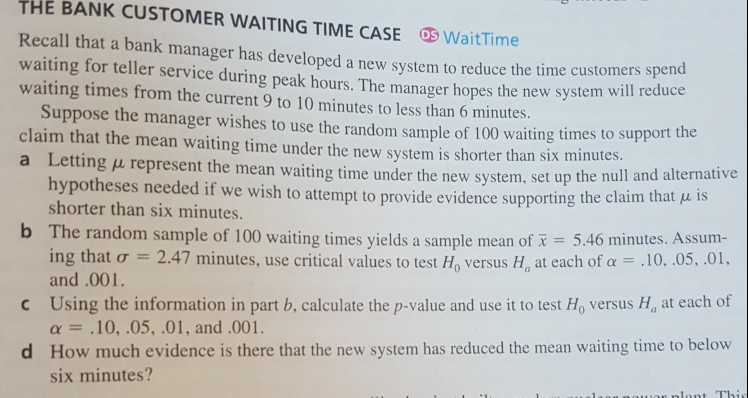 Solved THE BANK CUSTOMER WAITING TIME CASE 0s WaitTime | Chegg.com