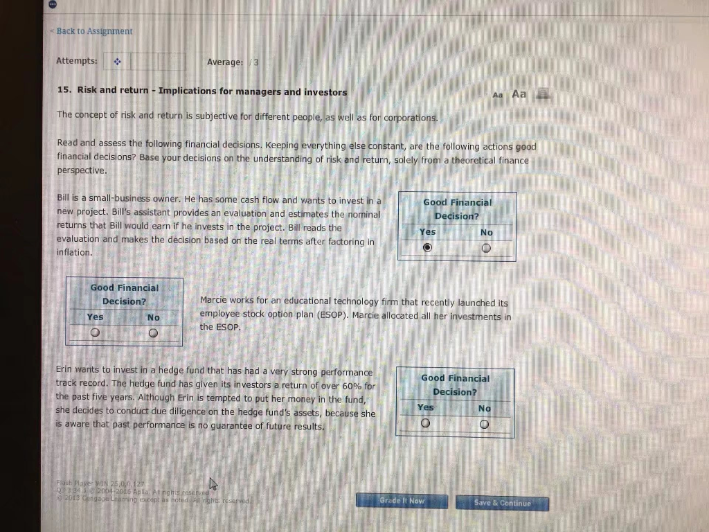 Solved Back to Assignment Attempts: Average 15. Risk and | Chegg.com