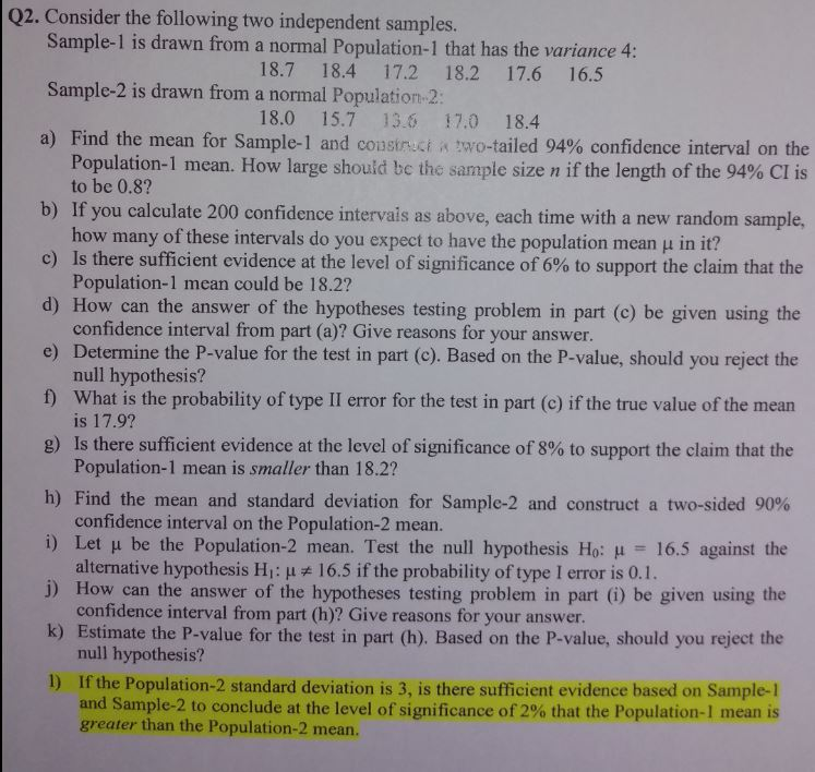 Solved Consider the following two independent samples. | Chegg.com