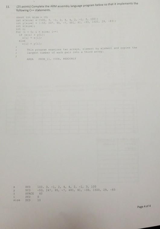 25 points) Complete the ARM assembly language program | Chegg.com