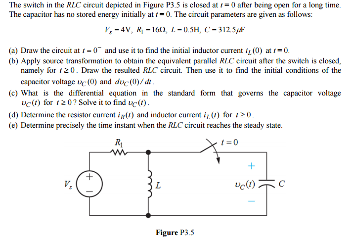 The switch in the RLC circuit depicted in Figure P3.5 | Chegg.com