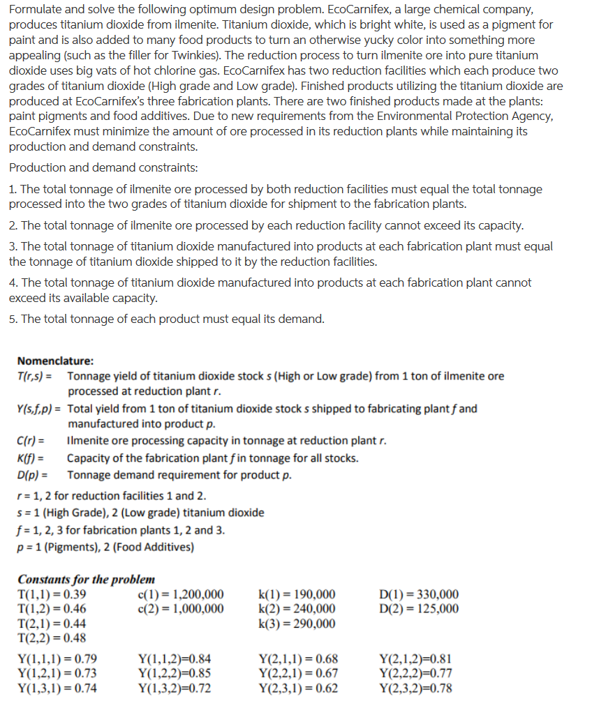 Formulate and solve the following optimum design | Chegg.com