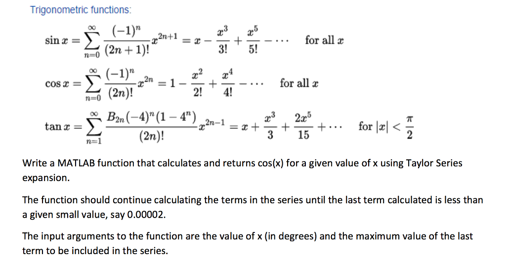 Solved Trigonometric functions: sin x = sigma^infinity_n = | Chegg.com