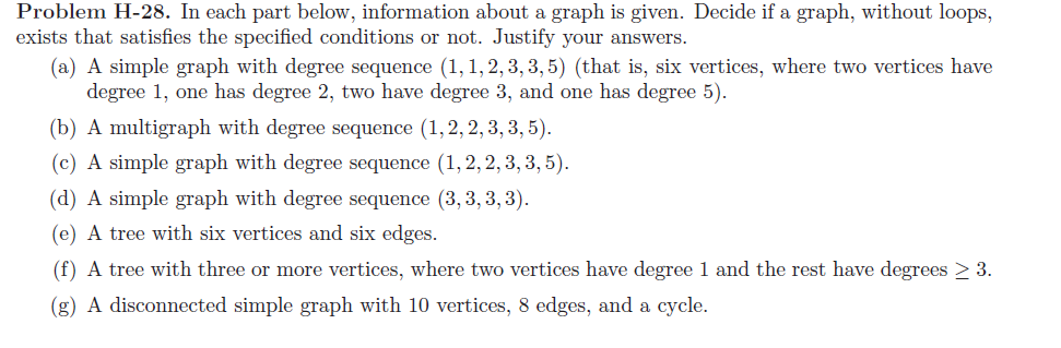 Solved Problem H-28. In each part below, information about a | Chegg.com