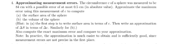 Solved Approximating measurement errors. The circumference c | Chegg.com