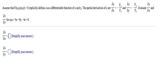 Solved Assume That F X Y Z X Y 0 Implicitly Defines Z