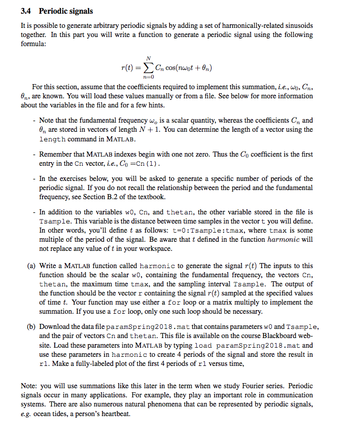 3.1 Plotting Sinusoids Write a MATLAB script file to | Chegg.com