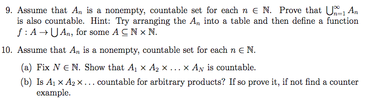 Solved 9. Assume that An is a nonempty, countable set for | Chegg.com