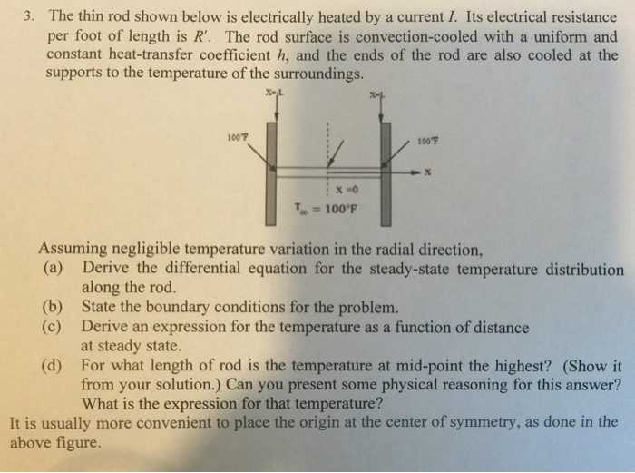 Solved The thin rod shown below is electrically heated by a | Chegg.com