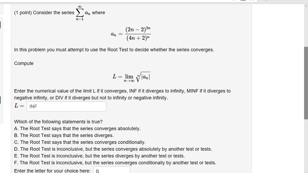Solved 1 point) Consider the series an where (2n-2)2n (4n + | Chegg.com