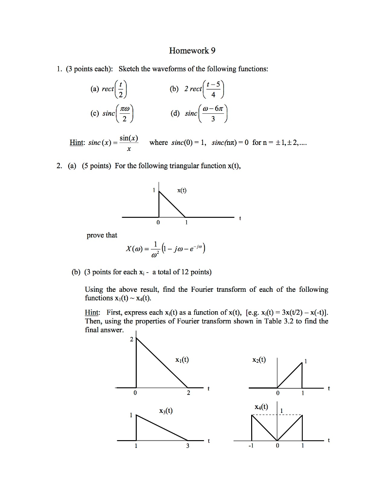 Solved Homework 9 l. (3 points each): Sketch the waveforms | Chegg.com