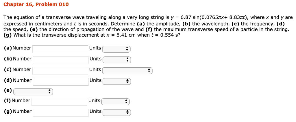 Solved Chapter 16, Problem 010 The equation of a transverse | Chegg.com
