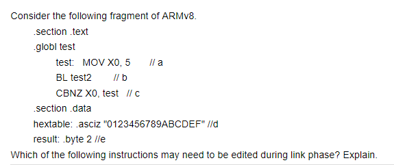 Solved Consider the following fragment of ARMv8. section | Chegg.com