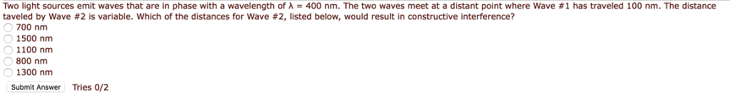 Solved Two light sources emit waves that are in phase with a | Chegg.com