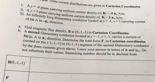 Solved Three current distributions are given in Cartesian | Chegg.com