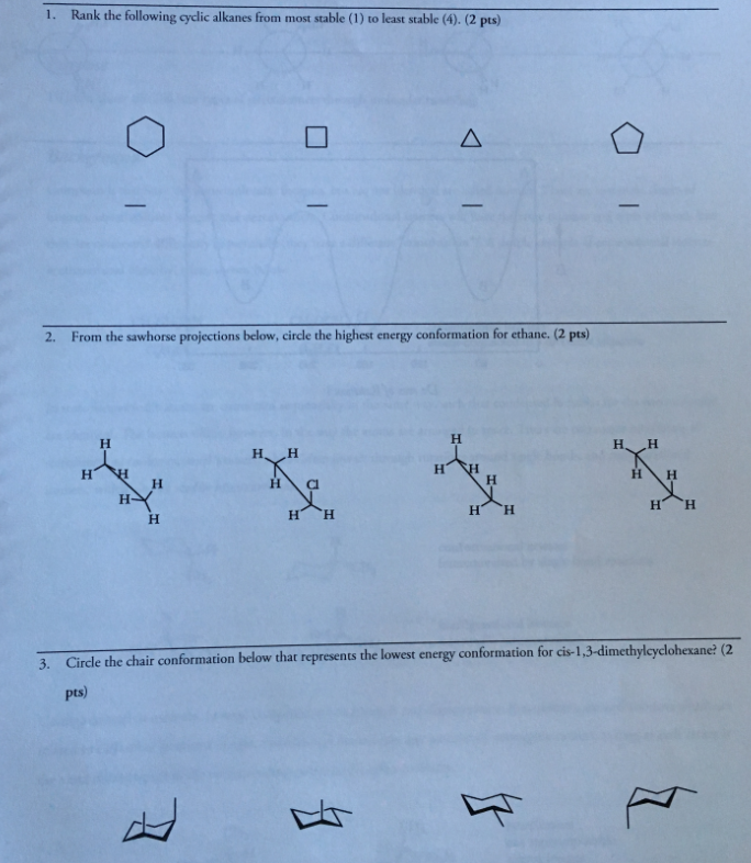 Solved 1. Rank the following cydlic alkanes from most stable | Chegg.com