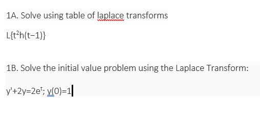 Solved 1A. Solve using table of laplace transforms Lft | Chegg.com