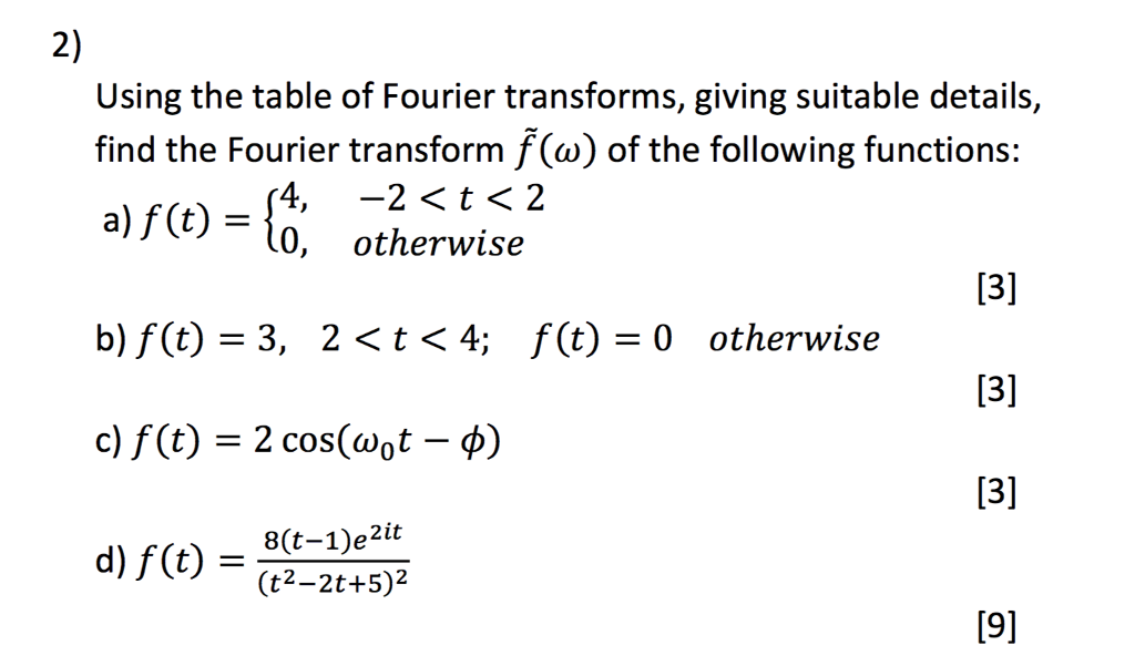 Solved 2) Using the table of Fourier transforms, giving | Chegg.com