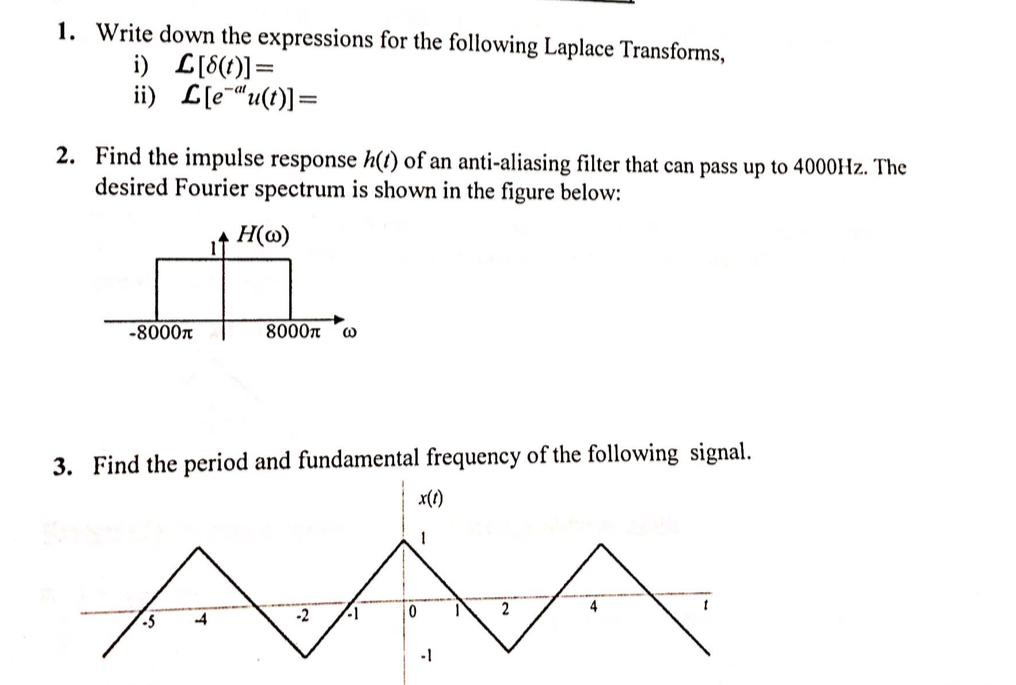 Solved Write down the expressions for the following Laplace | Chegg.com