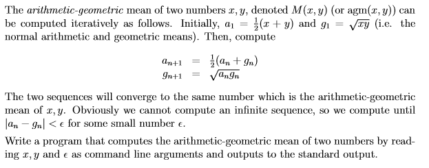Solved The arithmetic-geometric mean of two numbers z, y, | Chegg.com