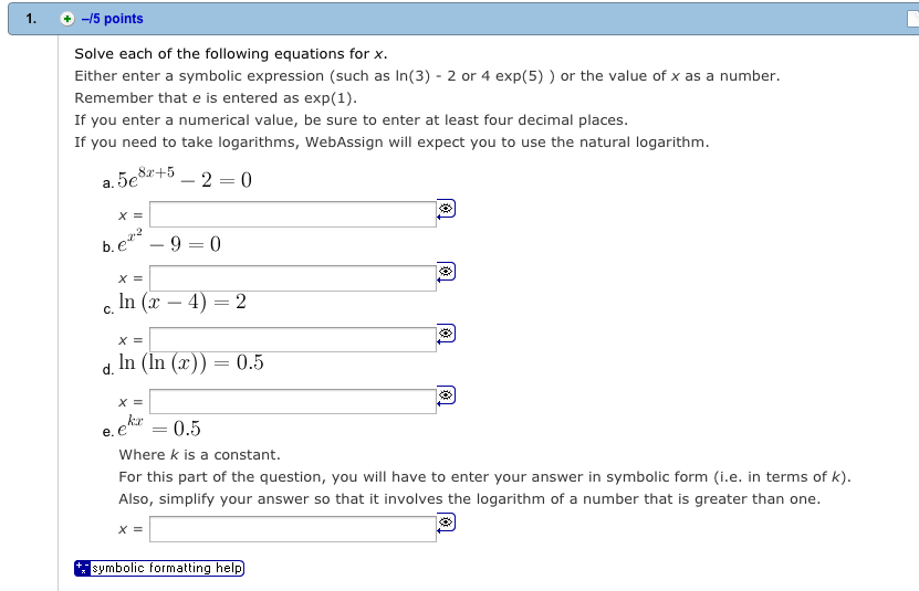 Solved Solve each of the following equations for x. Either | Chegg.com
