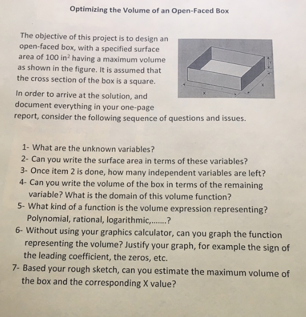 Solved Optimizing the Volume of an Open-Faced Box The | Chegg.com