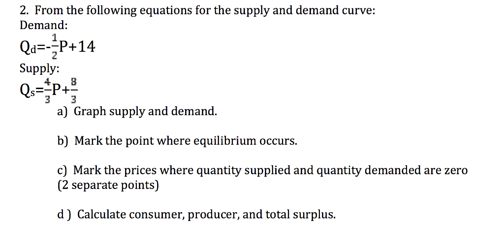 Solved 2. From the following equations for the supply and | Chegg.com