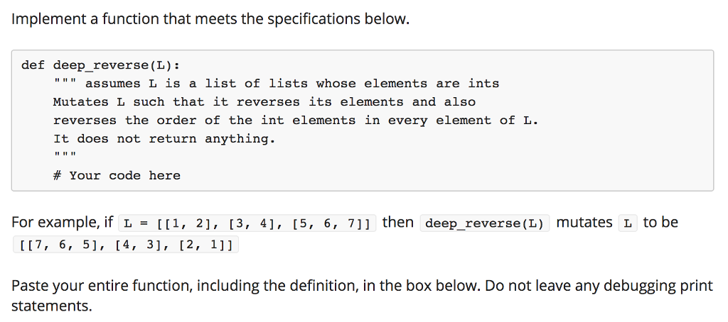 Solved Implement a function that meets the specifications | Chegg.com