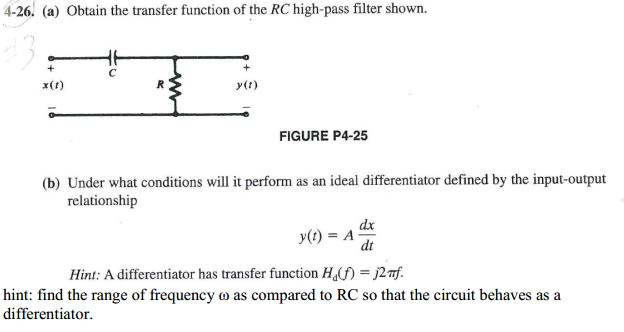 Solved Obtain the transfer function of the RC high-pass | Chegg.com