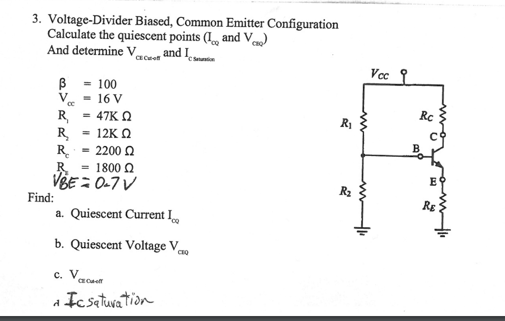 Solved Voltage-Divider Biased, Common Emitter Configuration | Chegg.com