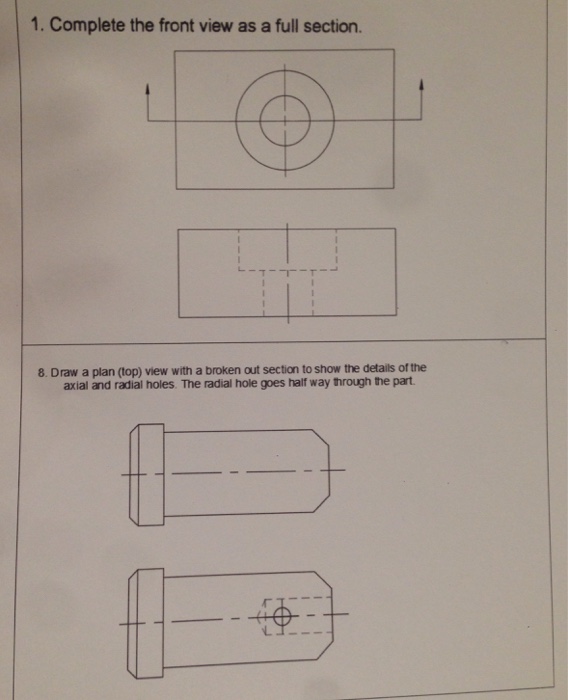 Solved Complete the front view as a full section Draw a | Chegg.com