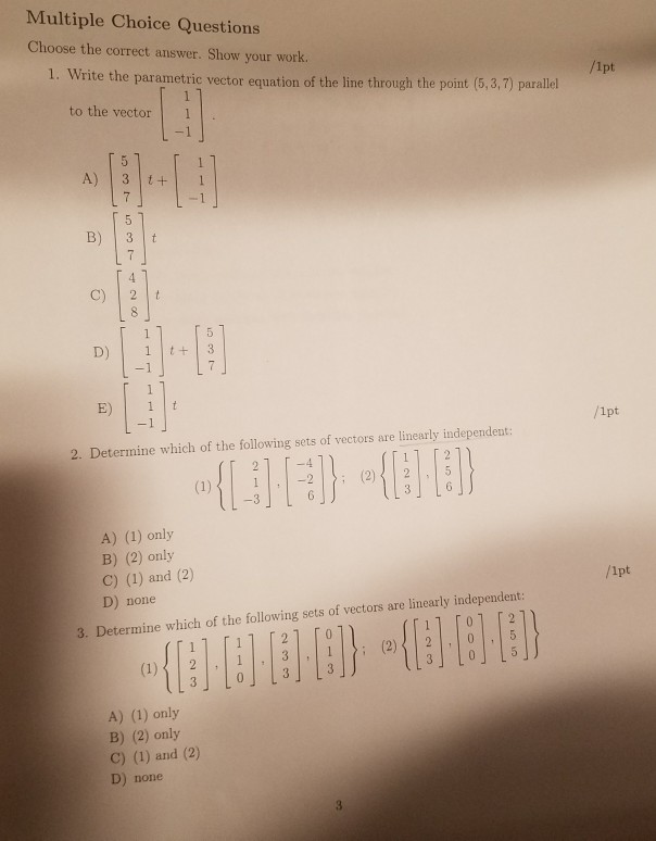 Solved Multiple Choice Questions Choose the correct answer. | Chegg.com