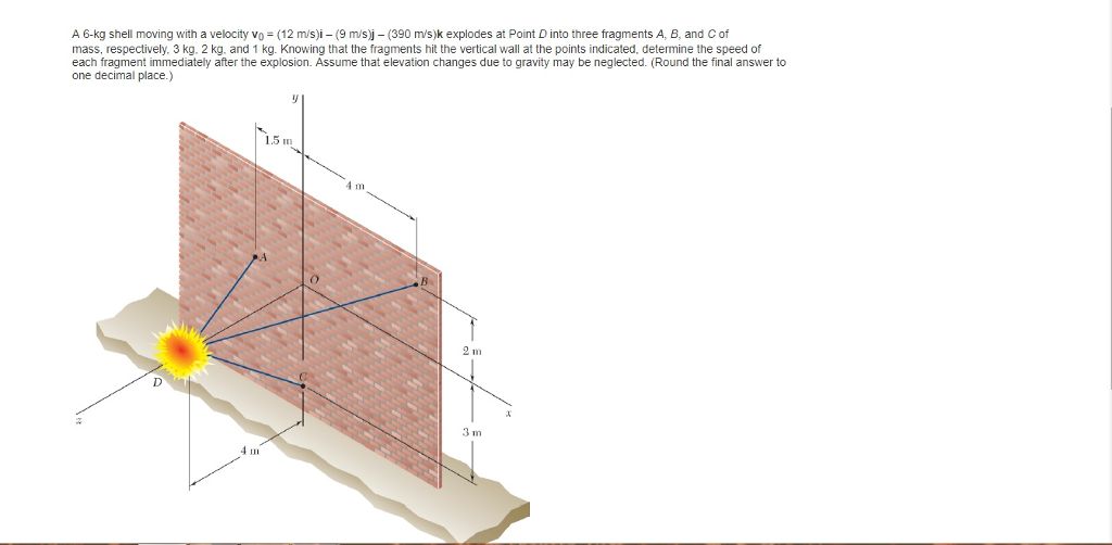 Solved A 6-kg shell moving with a velocity vo (12 m/s)i - (9 | Chegg.com