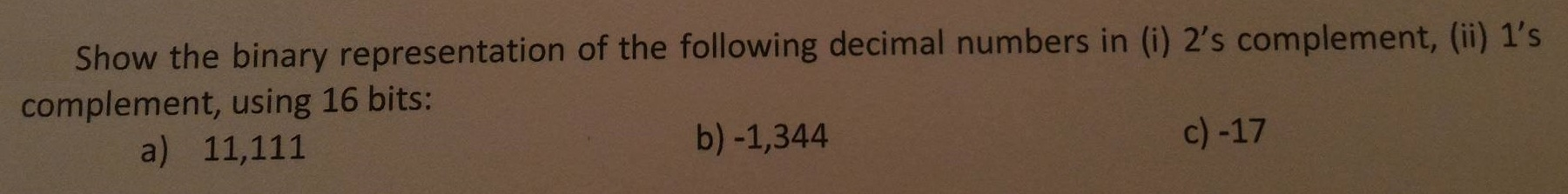 Solved Show the binary representation of the following | Chegg.com