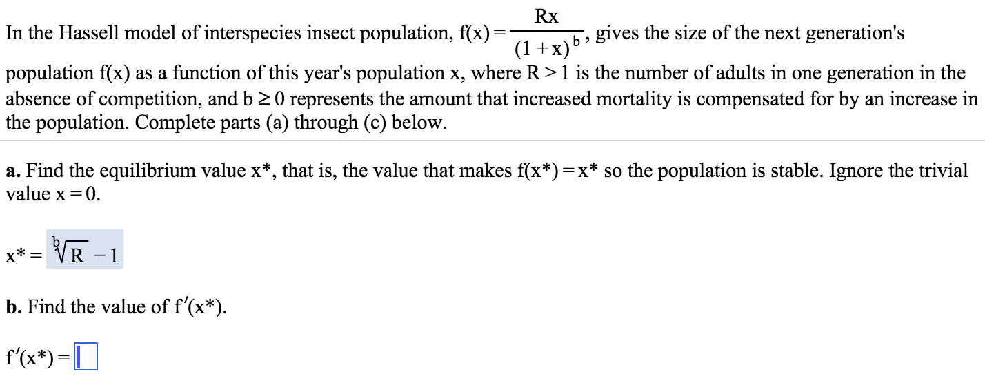 Solved In the Hassell model of interspecies insect | Chegg.com