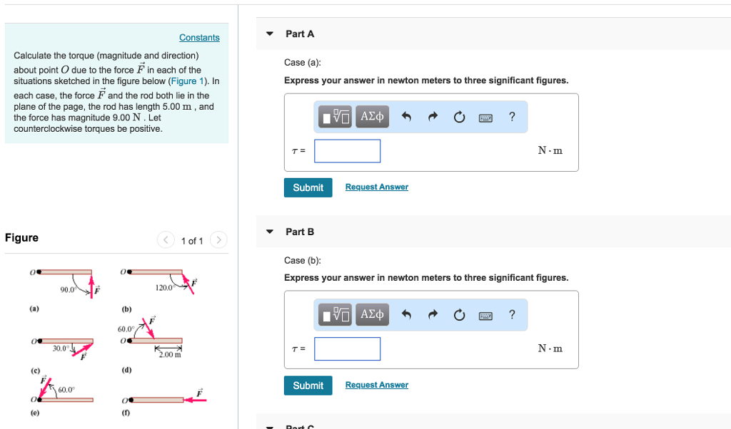 Solved PartA Constants Calculate the torque (magnitude and | Chegg.com