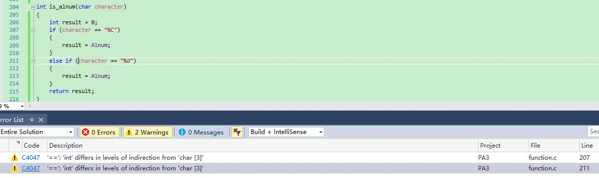 Solved (A Warning in C )(C4047) How can i fix it? like | Chegg.com