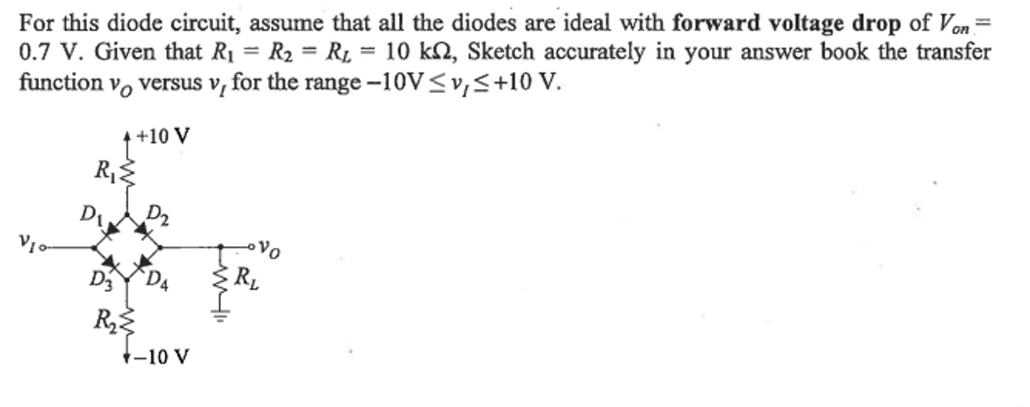 Solved For this diode circuit, assume that all the diodes | Chegg.com