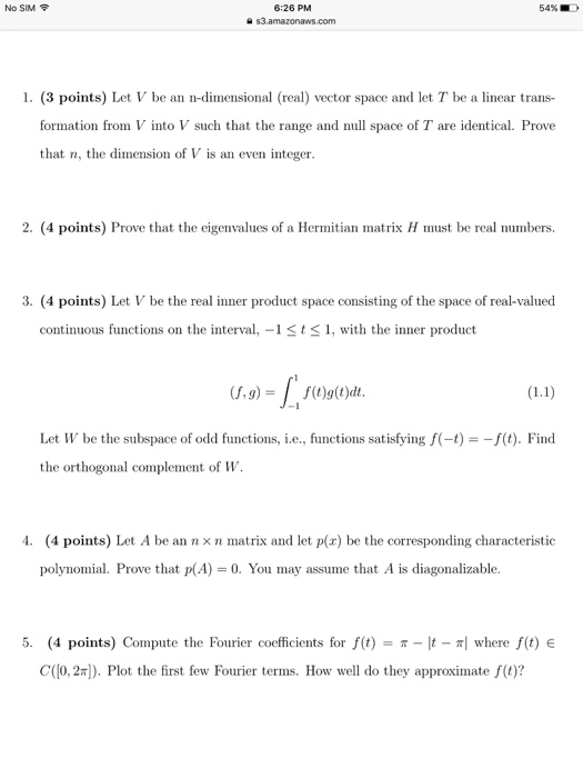 Solved Let V Be An N Dimensional Real Vector Space And Let