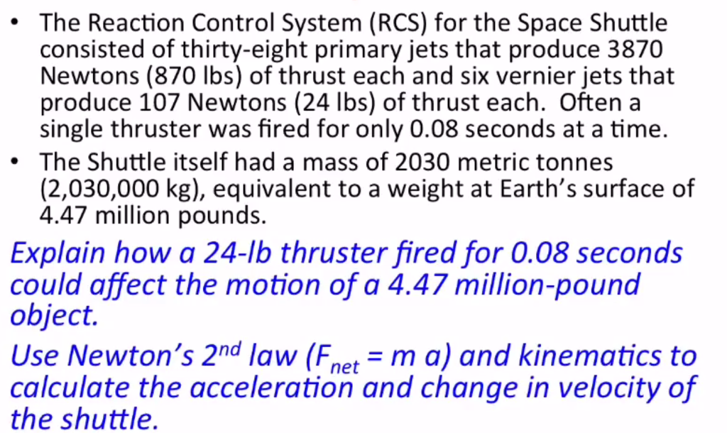 Solved The Reaction Control System (RCS) for the Space | Chegg.com