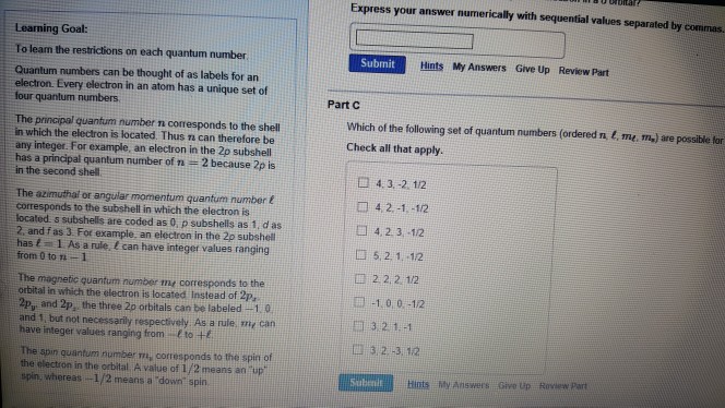 Solved To learn the restrictions on each quantum number | Chegg.com
