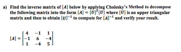 Find the inverse matrix of [A] below by applying | Chegg.com